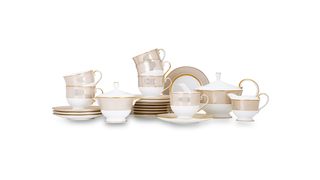 NARUMI Tea Set Gold Diamond of 21 items For 6 Persons, Porcelain, Whit ...