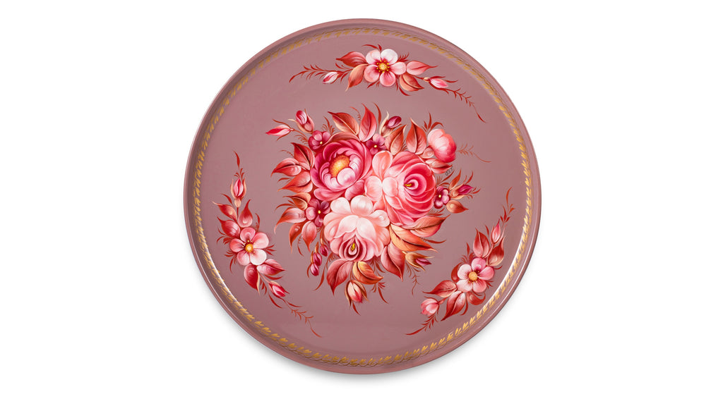 Zhostovo Rose Metal Tableware Tray - Tableware Collection Dubai – DM ...